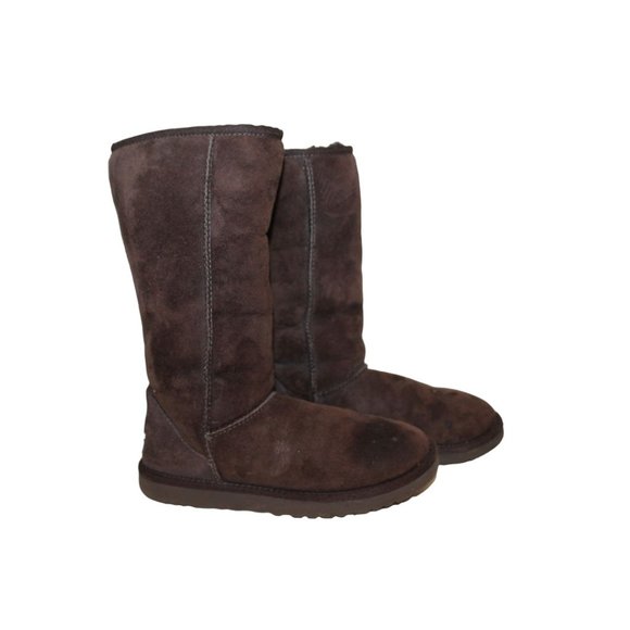 UGG | Shoes | Ugg 585 Womens Classic Dk Brown Suede Sheepskin Lined Tall Boots Pullon Sz 6 ...